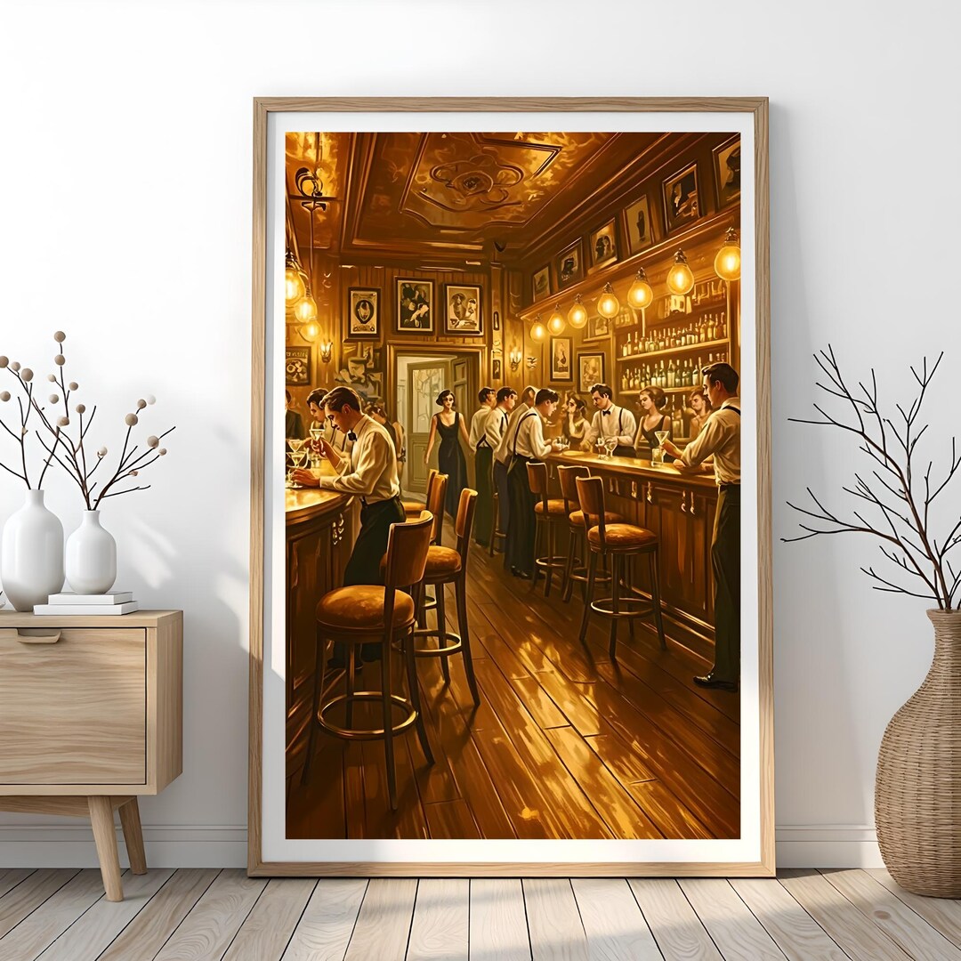 1920s Cocktail Lounge Wall Art – Vintage Jazz Age Bar Scene Digital ...