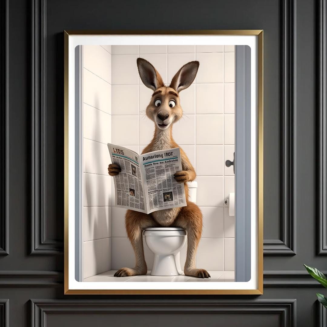 Funny Kangaroo Bathroom Wall Art – Toilet Humor Animal Poster – Quirky ...