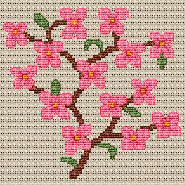 Cross Stitch Flower Branch • Sakura • Cherry Tree • Beginner Easy Pdf ...