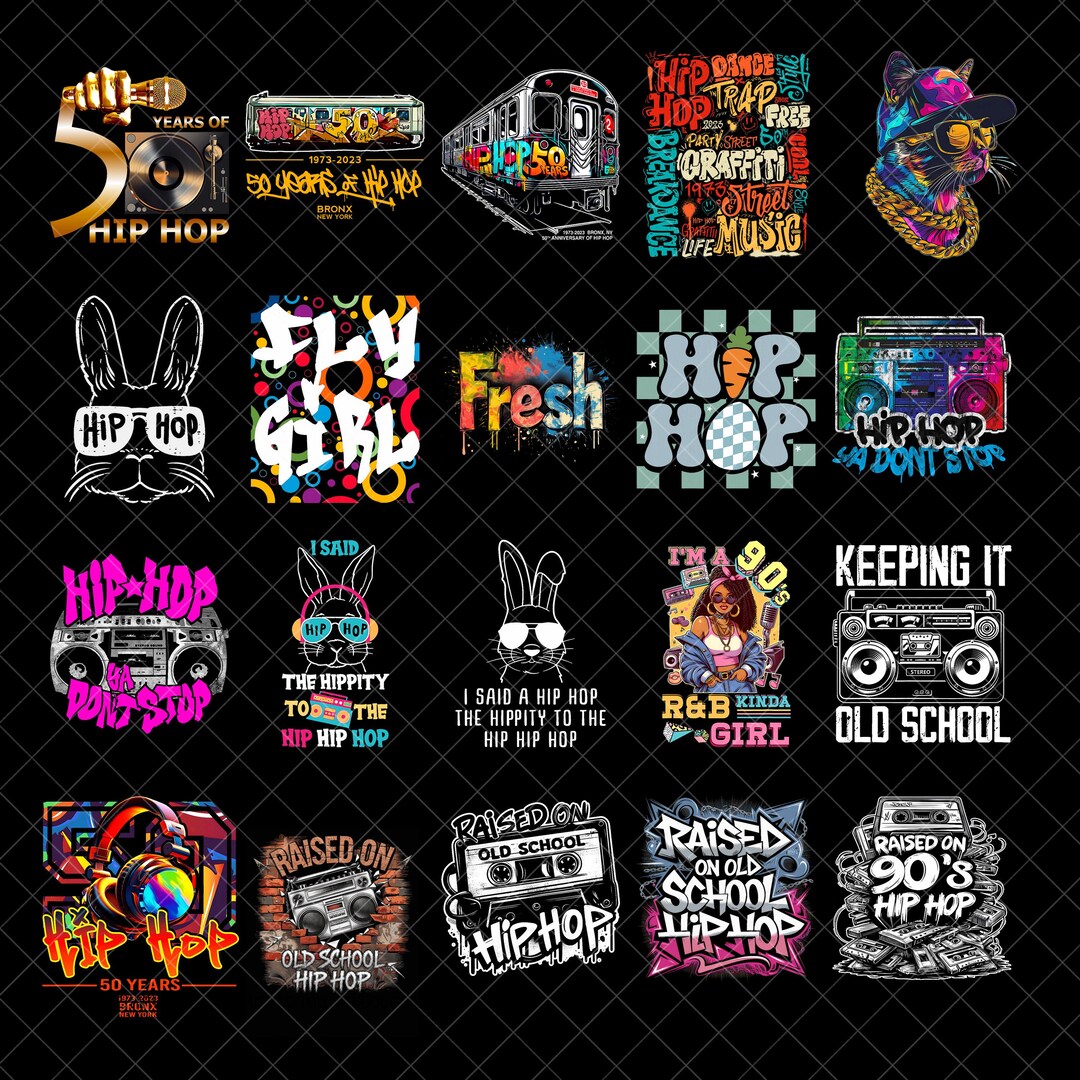 Hip Hop Png Design Bundle – Rappers-style T-shirt Graphics, Vintage Rap ...
