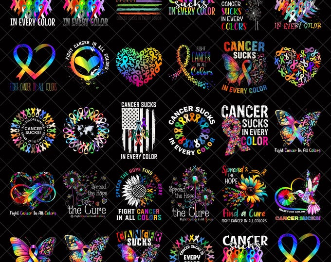 Cancer Sucks in Every Color PNG Bundle, Awareness Ribbon Png, Fight ...