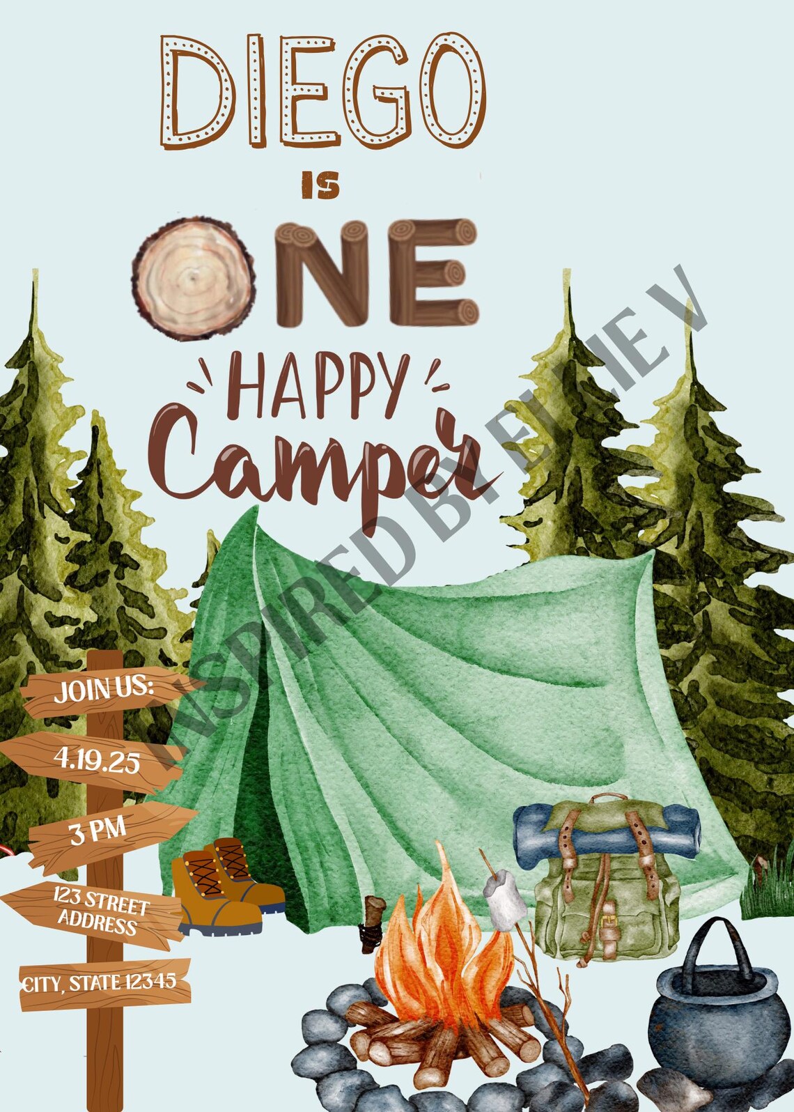 ONE Happy Camper First Birthday Invitation | Camping Theme | Editable ...