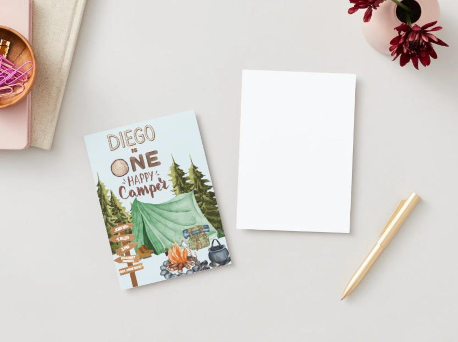 ONE Happy Camper First Birthday Invitation | Camping Theme | Editable ...