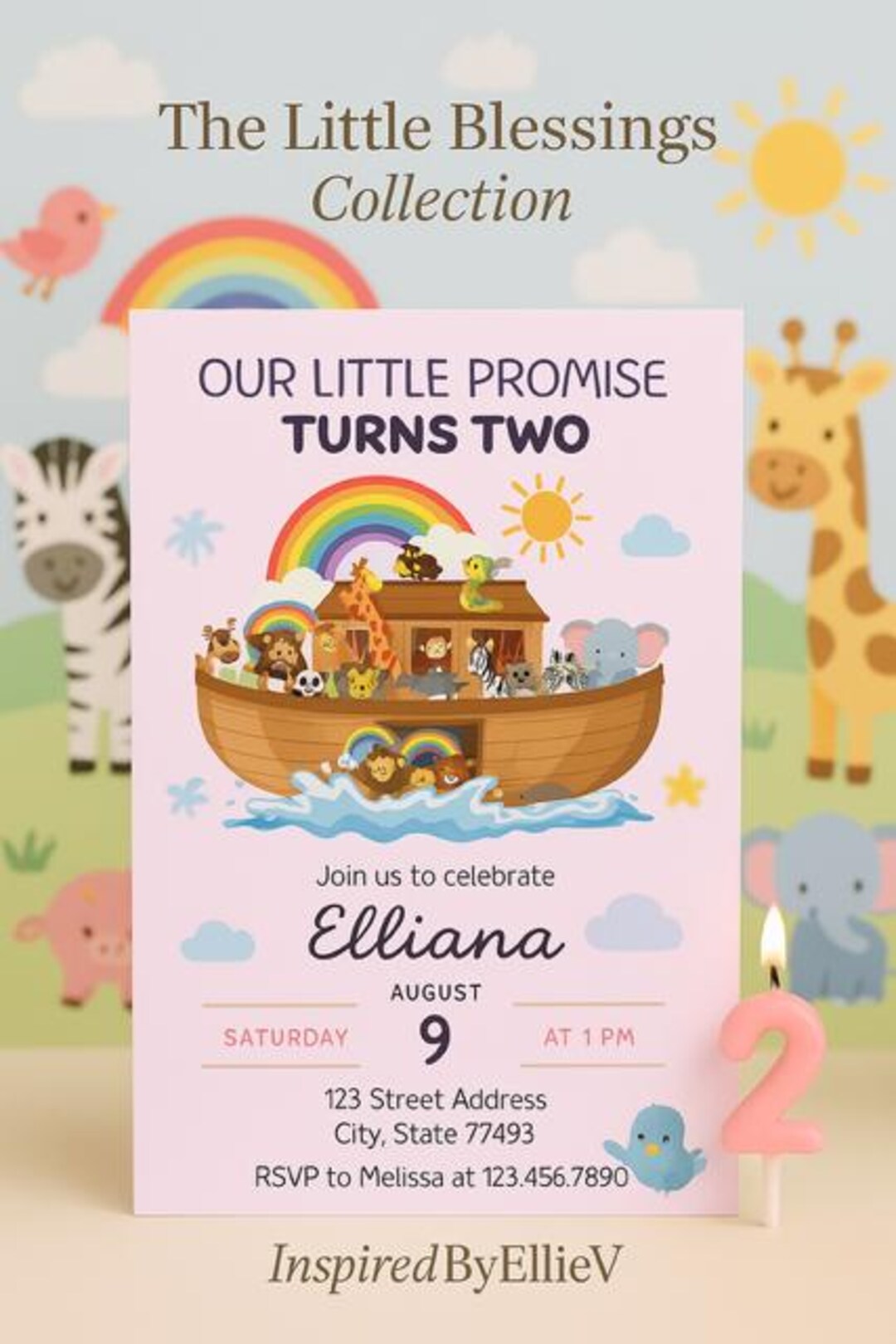 Noah’s Ark Birthday Invitation | Rainbow Baby Invite | First Birthday ...