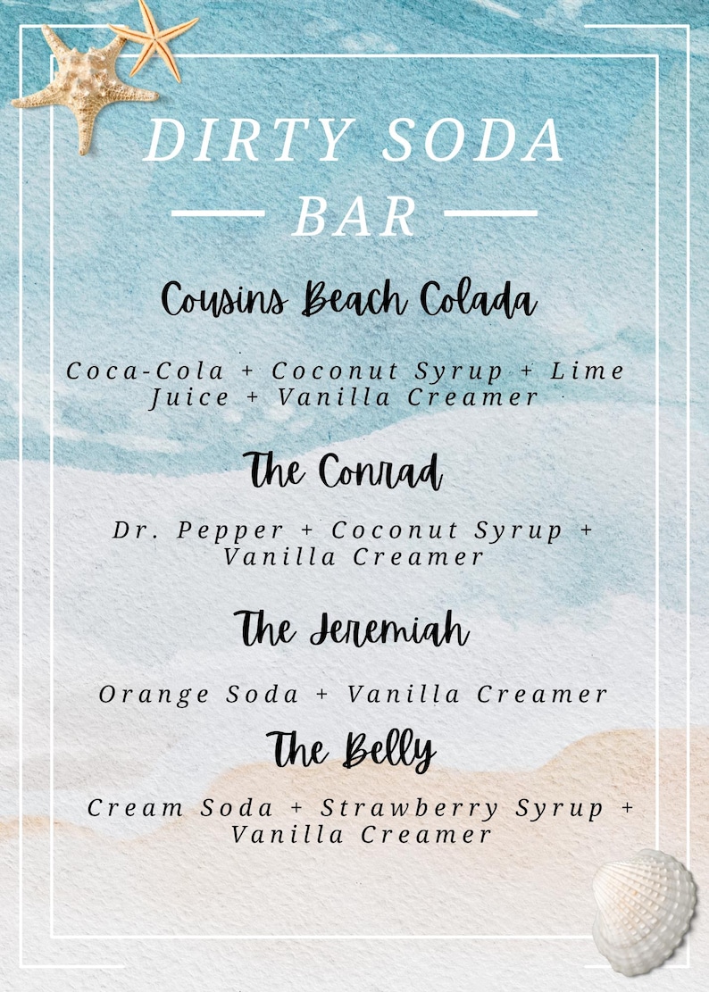 TSITP Dirty Soda Bar Sign Template | Summer Drink Bar Menu ...