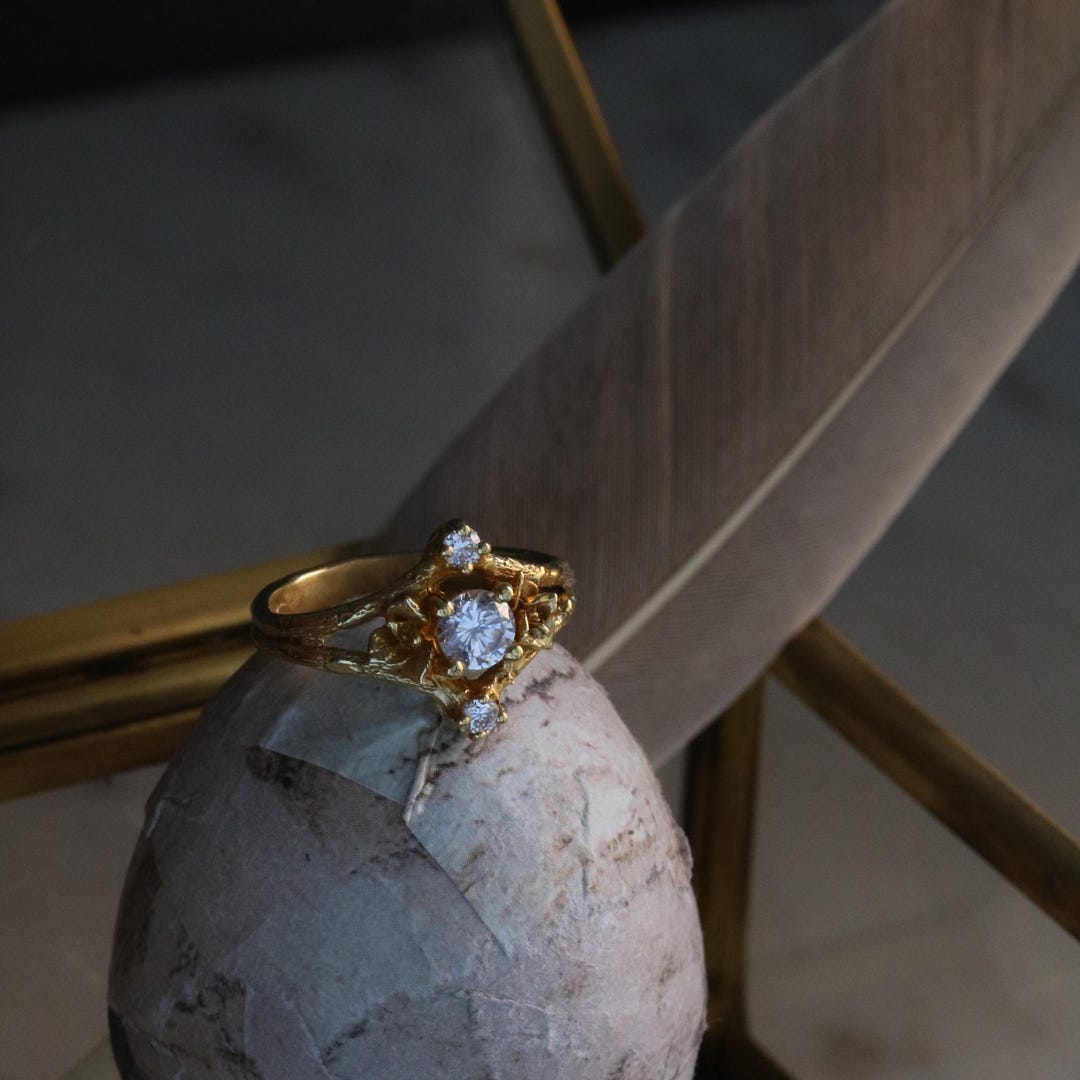 Botanical Diamond Engagement Ring, Gold Branch Band, Nature Inspired - Etsy