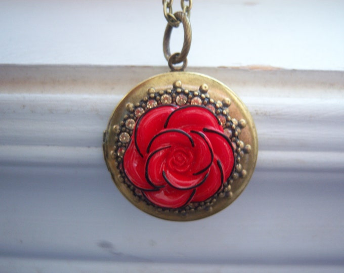 Rose Necklace Red Rose Necklace Rose Locket Locket - Etsy