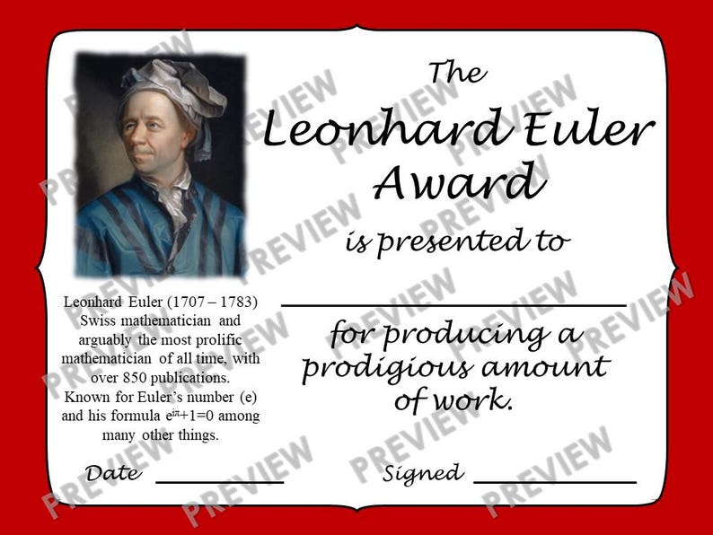 Maths Certificates Pack 50 Printable PDF Awards Featuring Famous ...