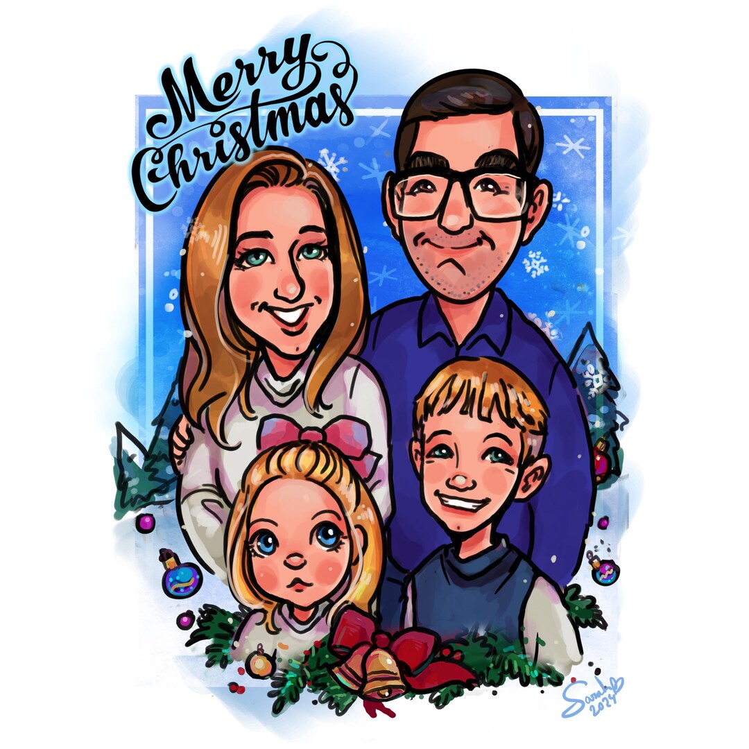 Christmas Caricature Portrait – Custom Holiday Cartoon | Family, Couple ...