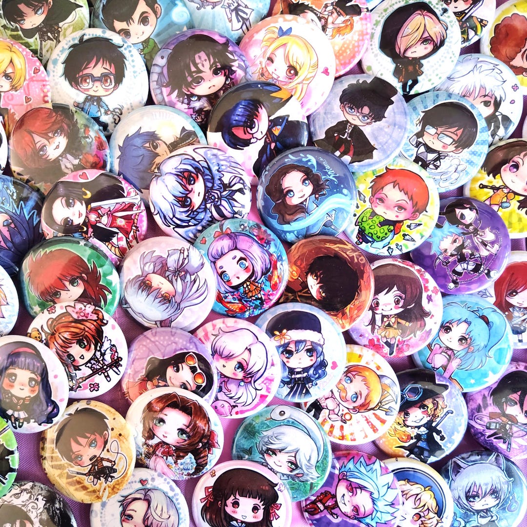 Cute Anime Button Pin Badges - Kawaii Chibi Fanart Collection - 1.25 ...