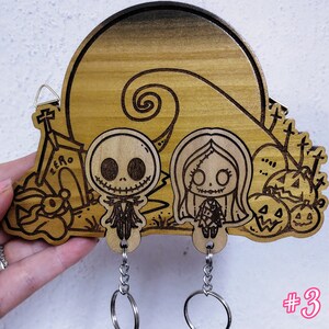 Laser Engraved Wood Keyholder Set: Spooky Romance Couple Keychains - Etsy