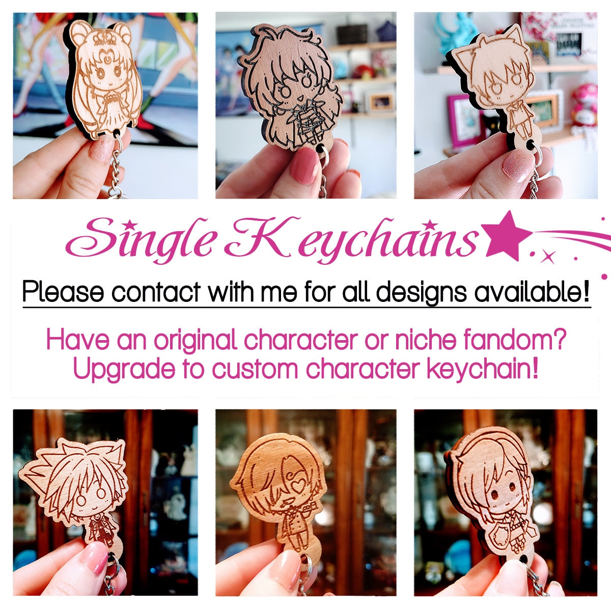 Custom Chibi Anime Keychains – Laser Engraved Wood | Kawaii Gift | Made ...