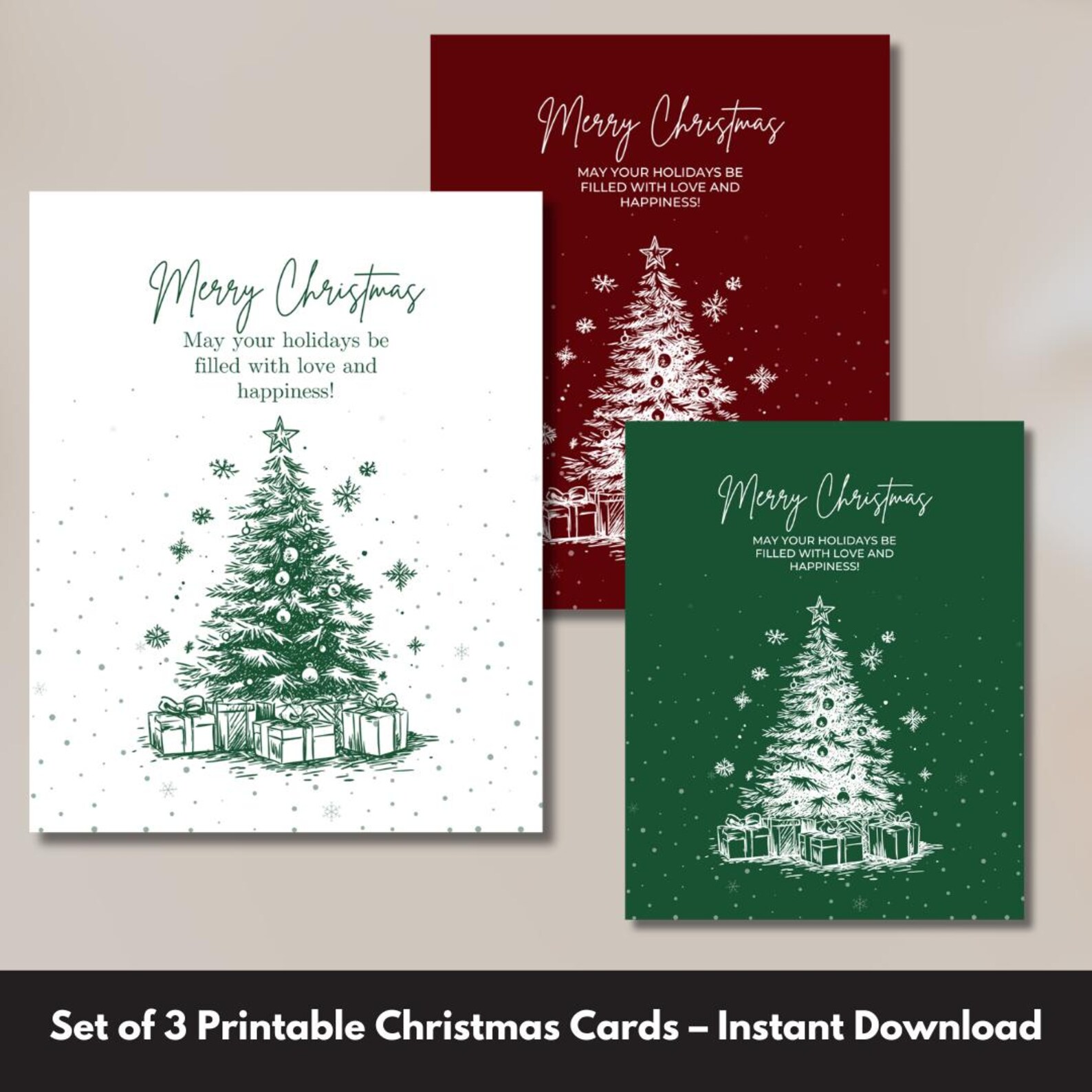 Set of 3 Printable Christmas Cards – Instant Download - Etsy