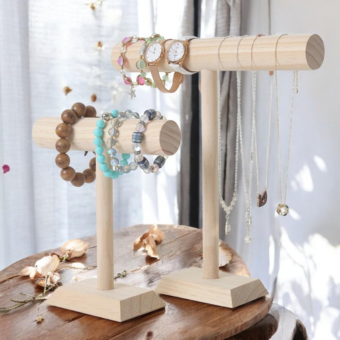 Wooden Portable Bracelet T-bar Rack | Unique Jewelry Display Stand for ...