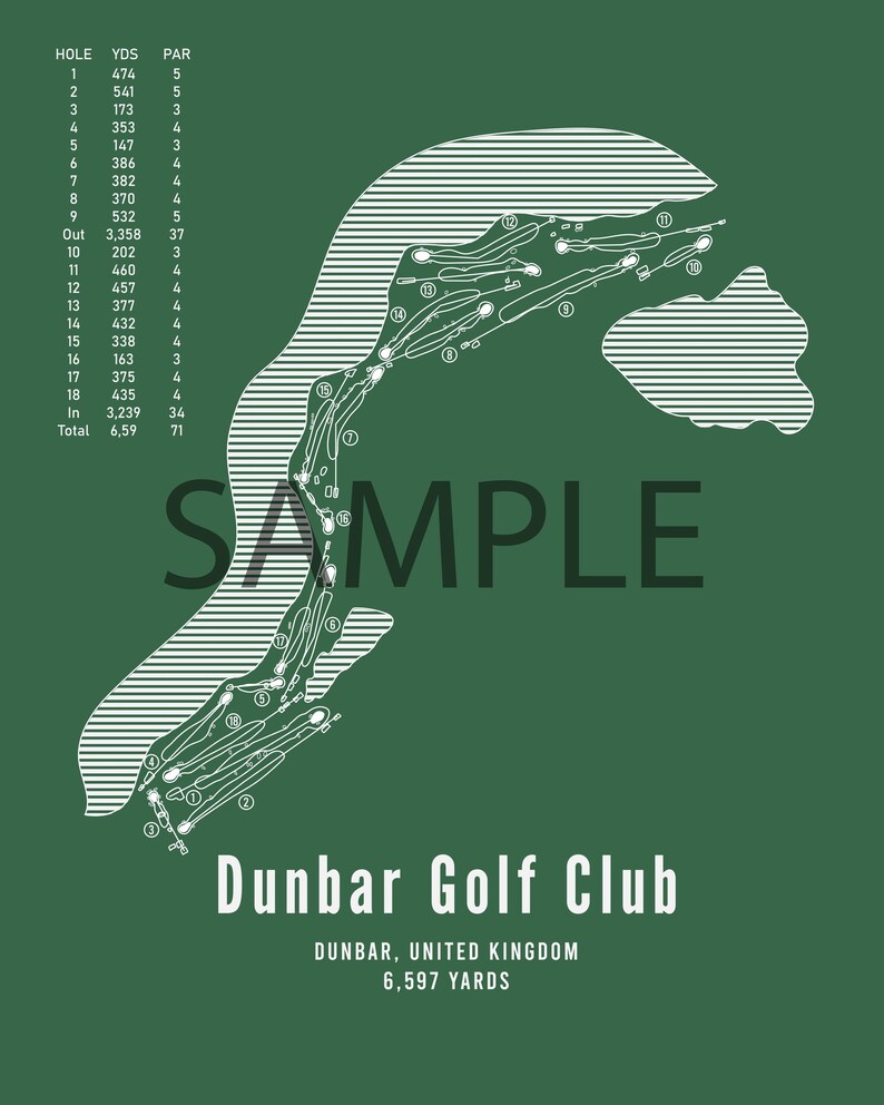 Dunbar Golf Course Print, Golf Course Map in Scotland, Digital Custom ...