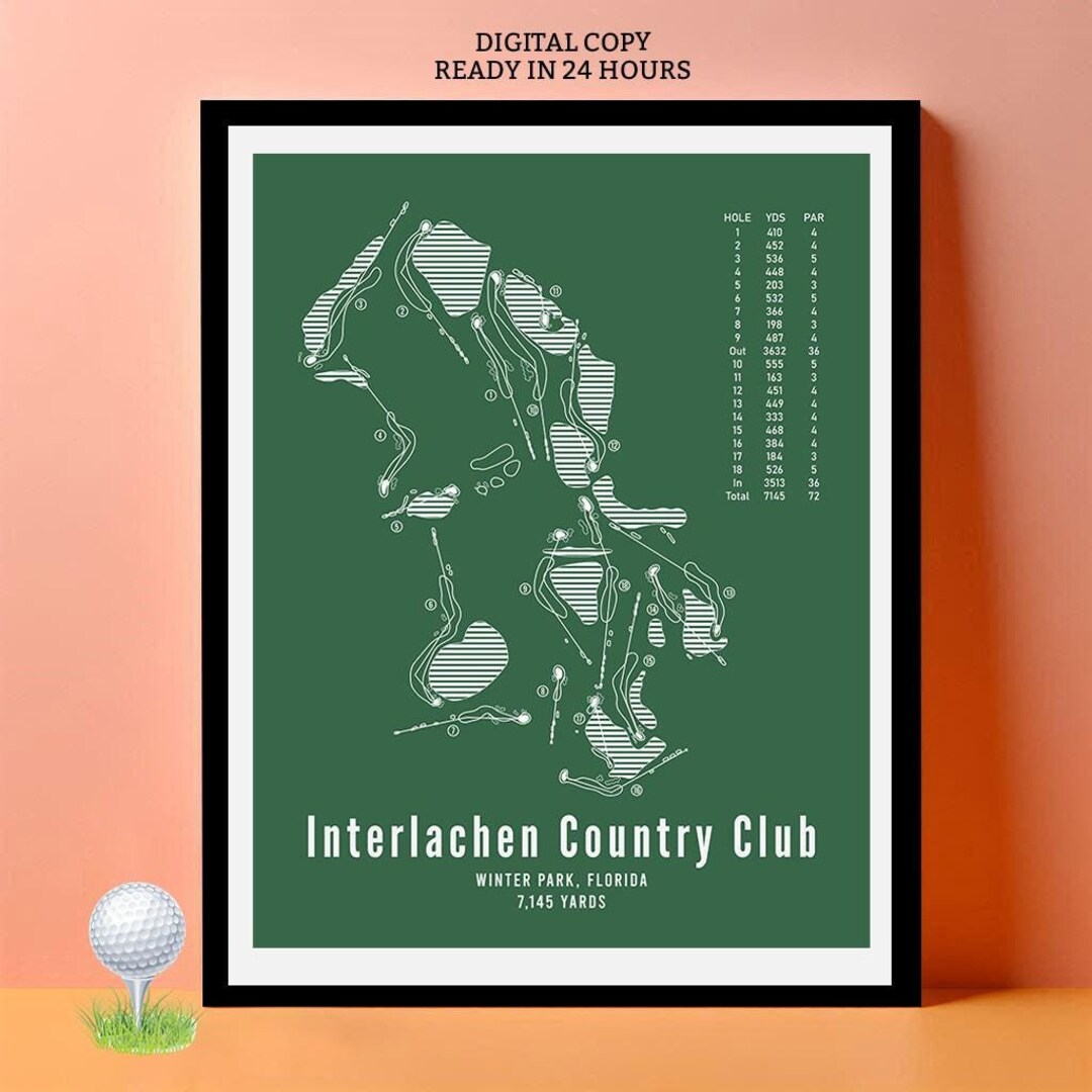 Custom Interlachecn Country Club Map Digital Print, Any Personalized Golf Course Print in ...