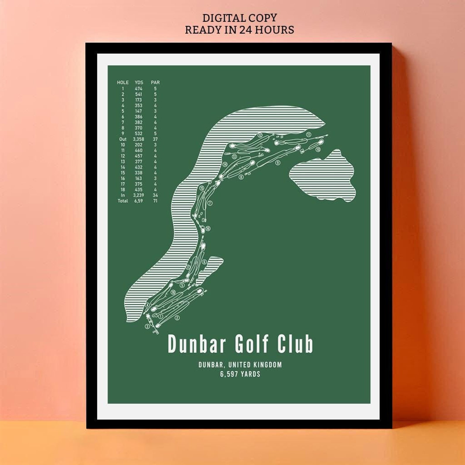 Dunbar Golf Course Print, Golf Course Map in Scotland, Digital Custom ...