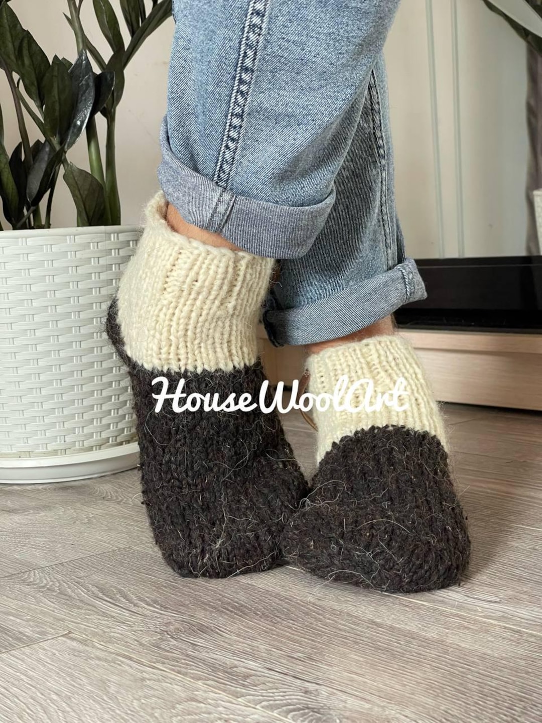 Black Wool Slipper Socks – 100% Natural Sheep Wool Chunky Knit House ...