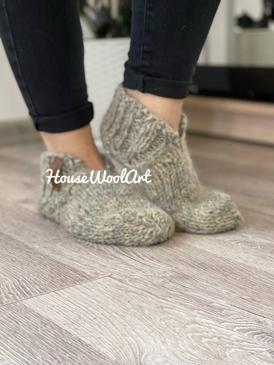 Gray Wool House Socks : Chunky Knit Slippers, Unisex Cozy Gift - Etsy