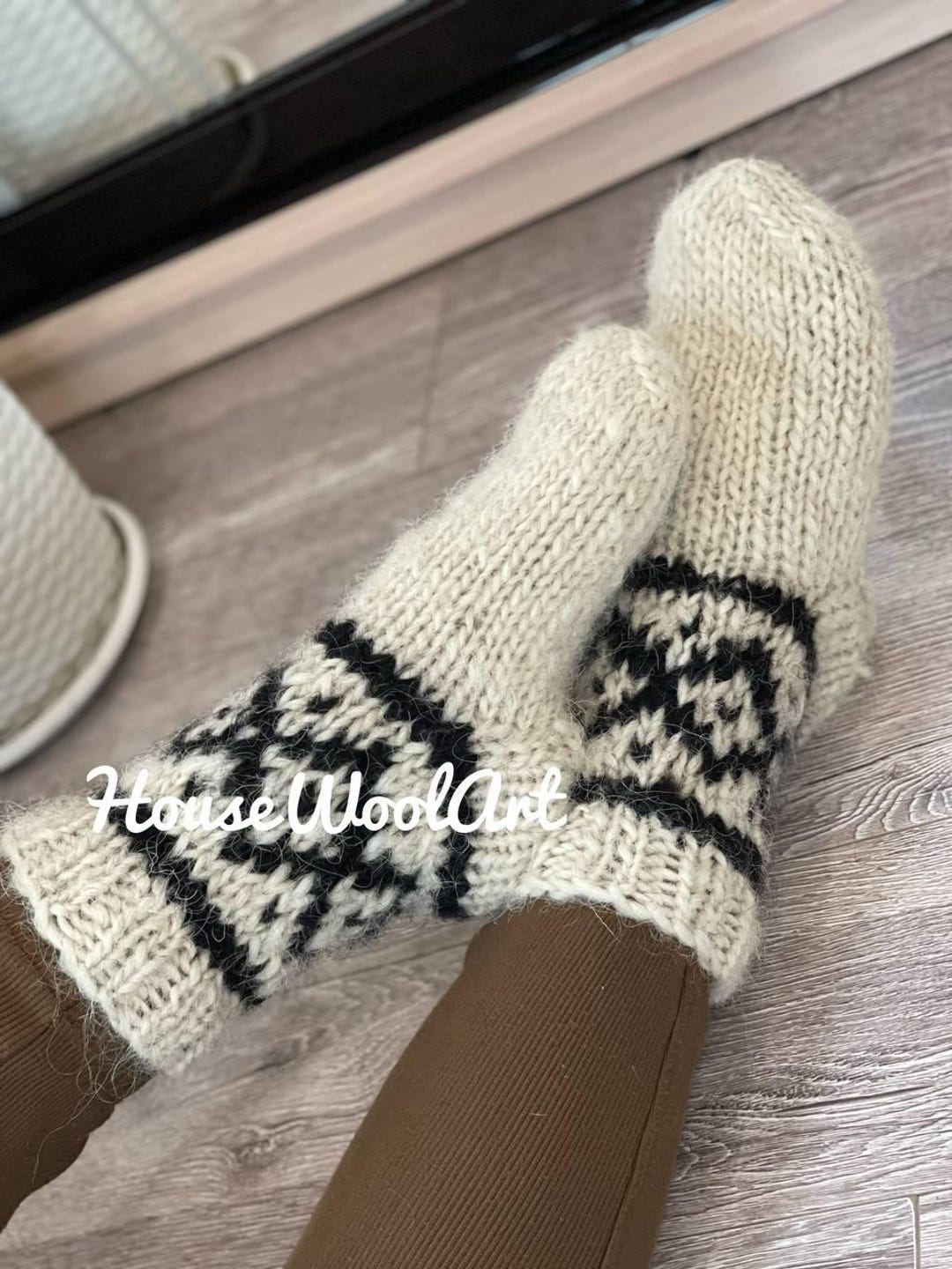 Pure White Wool Socks–handmade, Extra Thick Large Sizes Organic Sheep ...