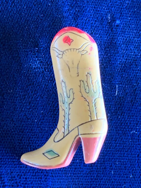 Celluloid Cowboy brooch western vintage plastic cow b… - Gem