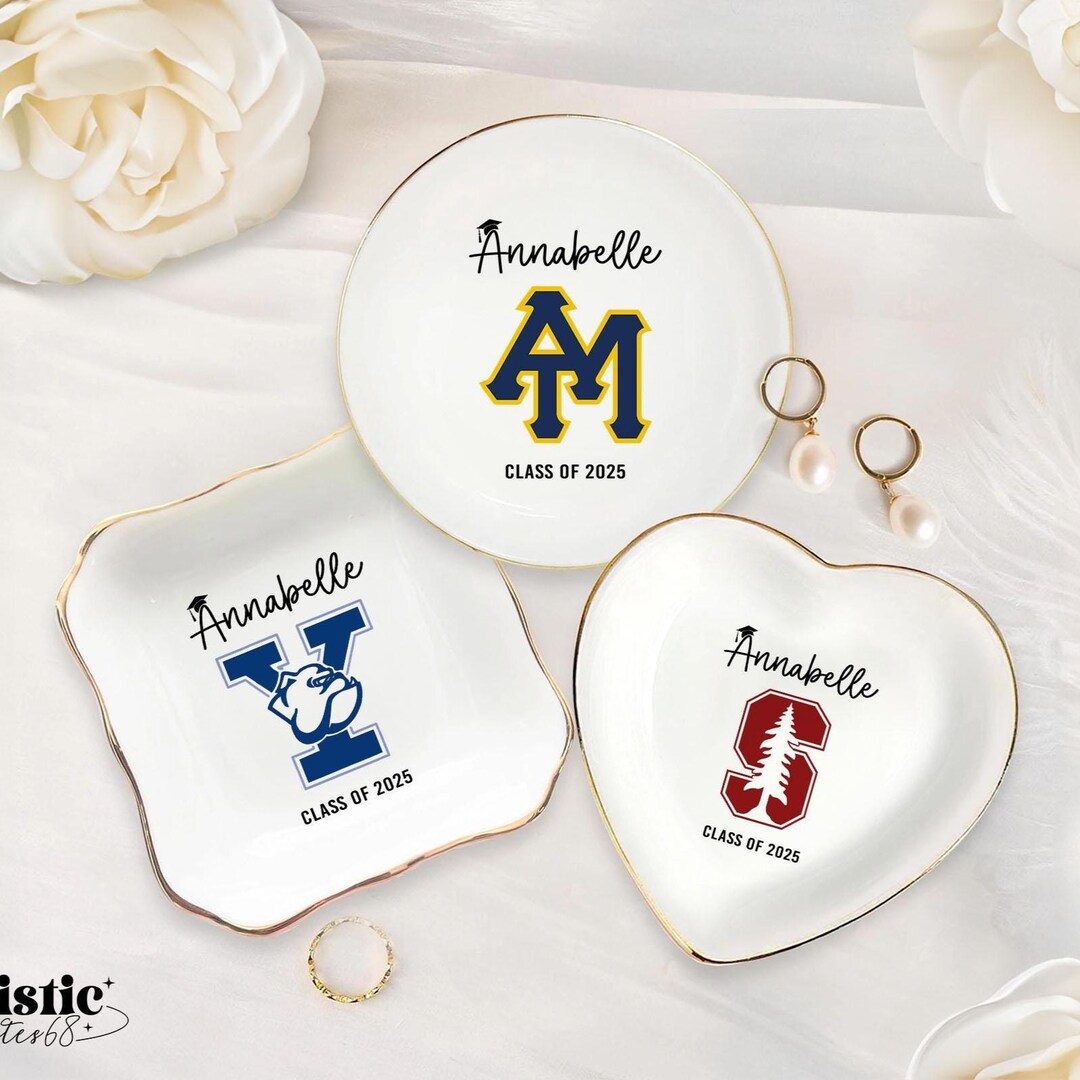 Custom University Logo Trinket Ring Dish, Personalized Grad Gift for ...