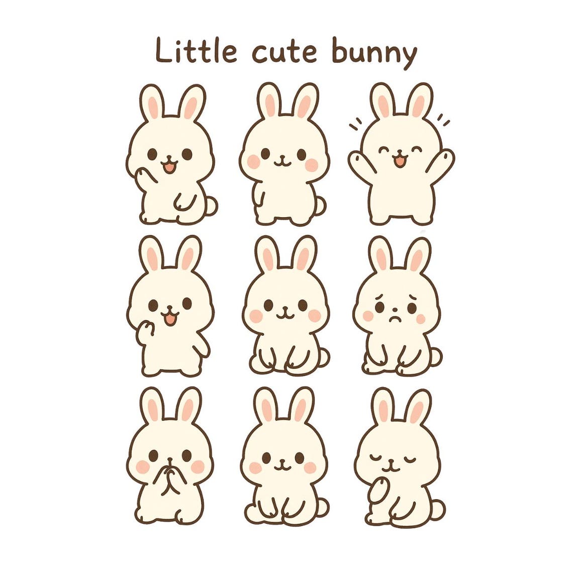 Little Cute Bunny PNG Sticker Set | Kawaii Bunny Clipart | Transparent ...