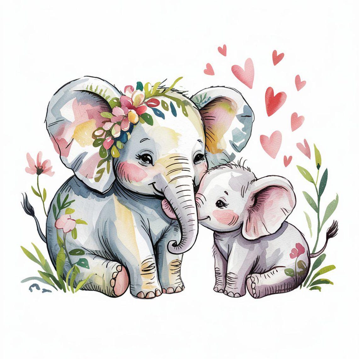 Mother and Baby Elephant Love Clipart | Cute Elephant Art for Mother’s ...