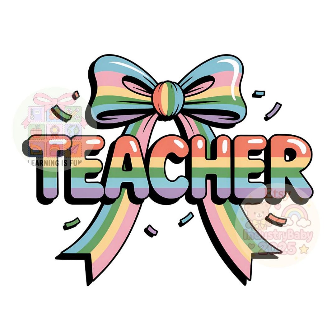 Rainbow Bow Teacher Premium Clip Art – Cute Pastel School Theme PNG ...