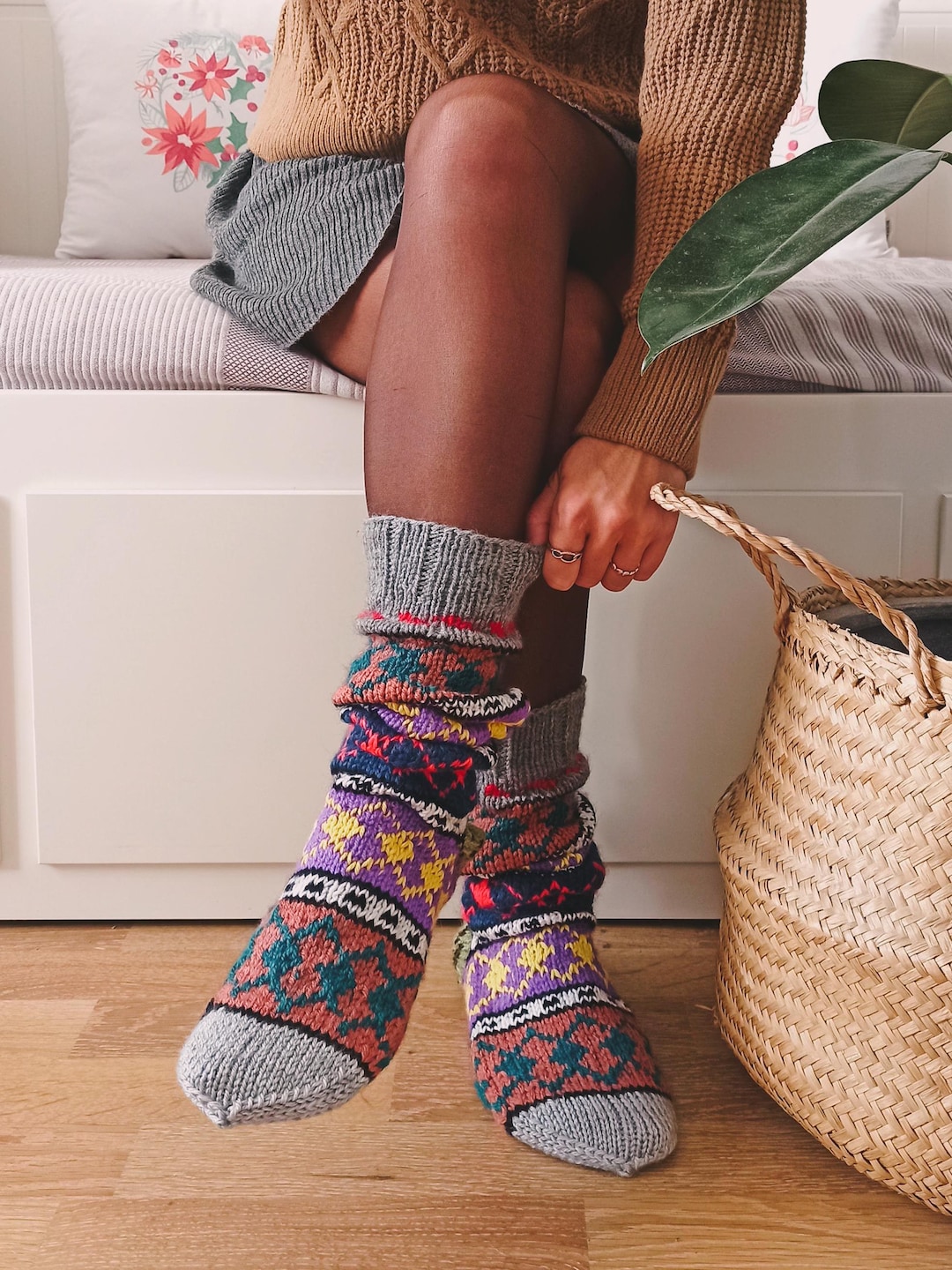 Handmade Wool Socks, Ethnic Pattern Knitted Socks, Winter Gift - Etsy
