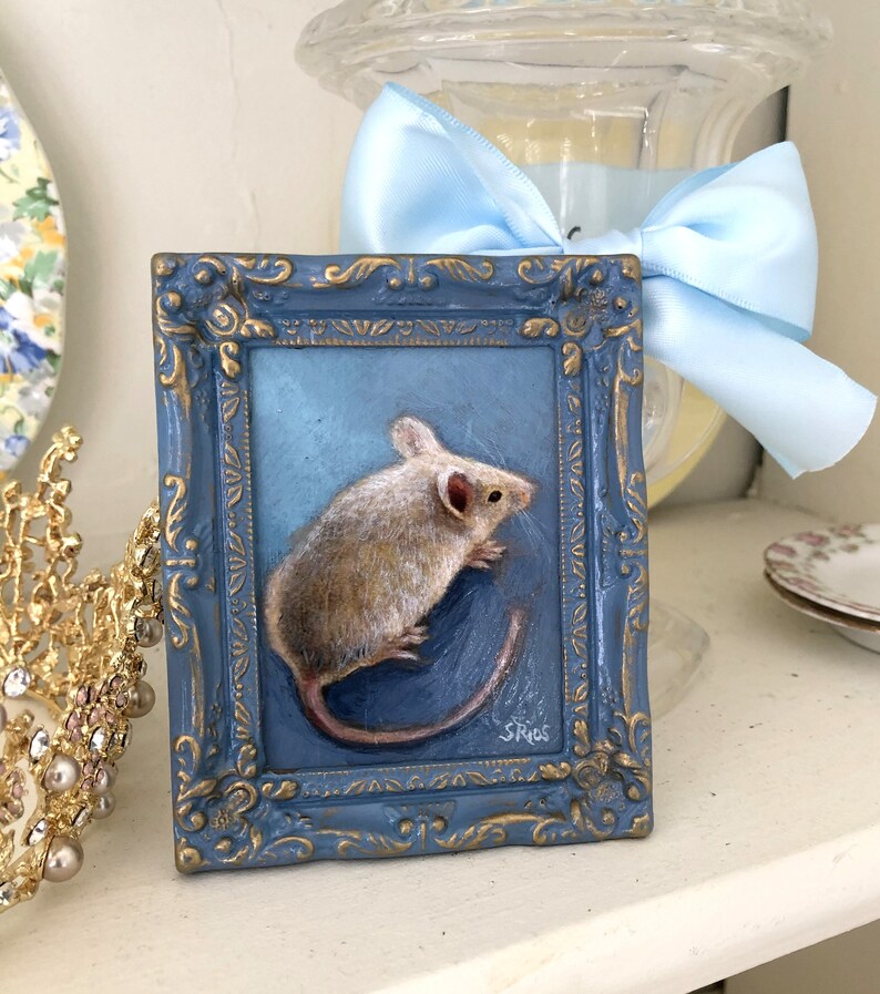 Miniature Framed White Mouse Picture Mouse Art White Mouse | Etsy
