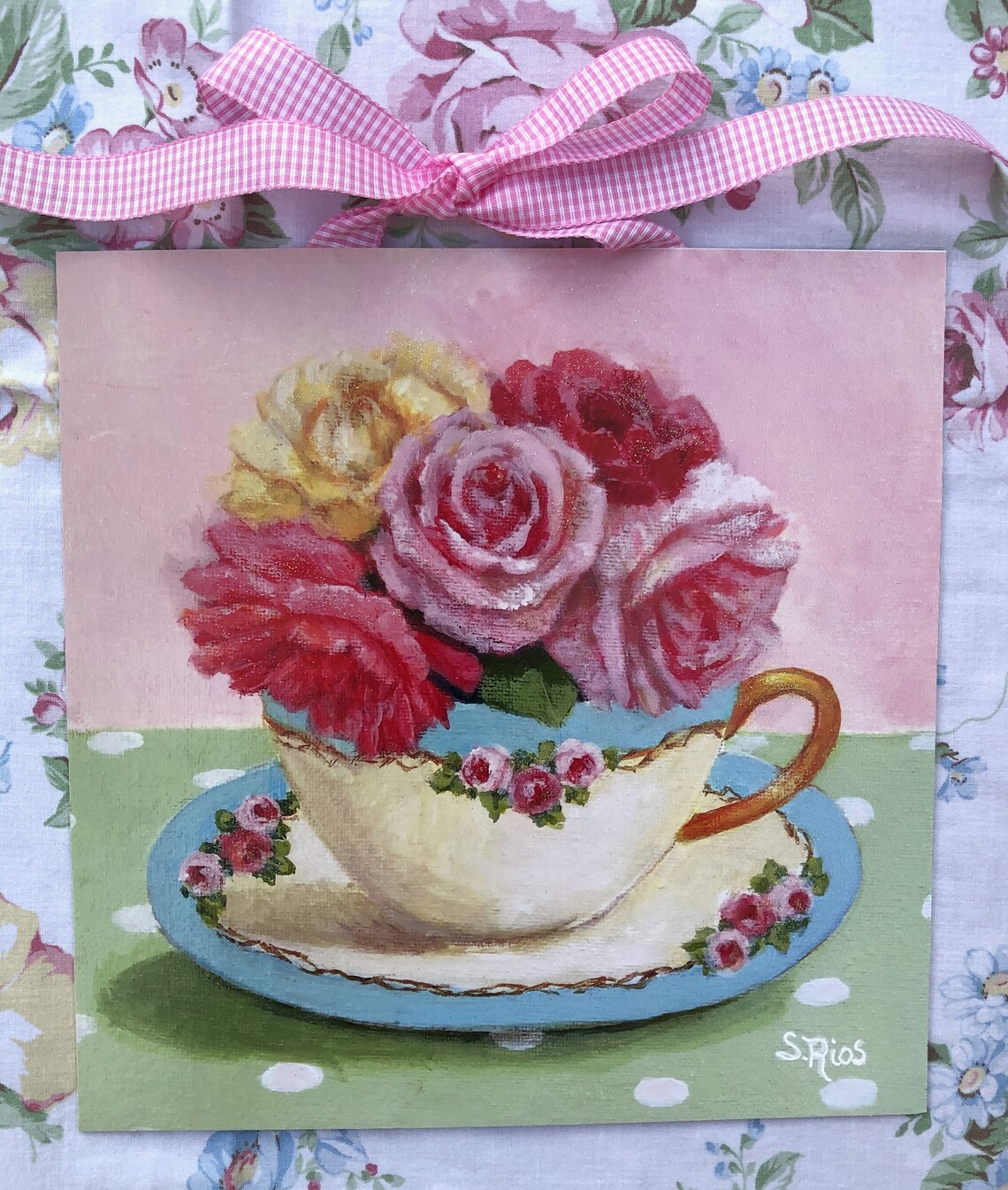 Vintage Teacup Art Print by Susan Rios Pink Rose Teacup | Etsy