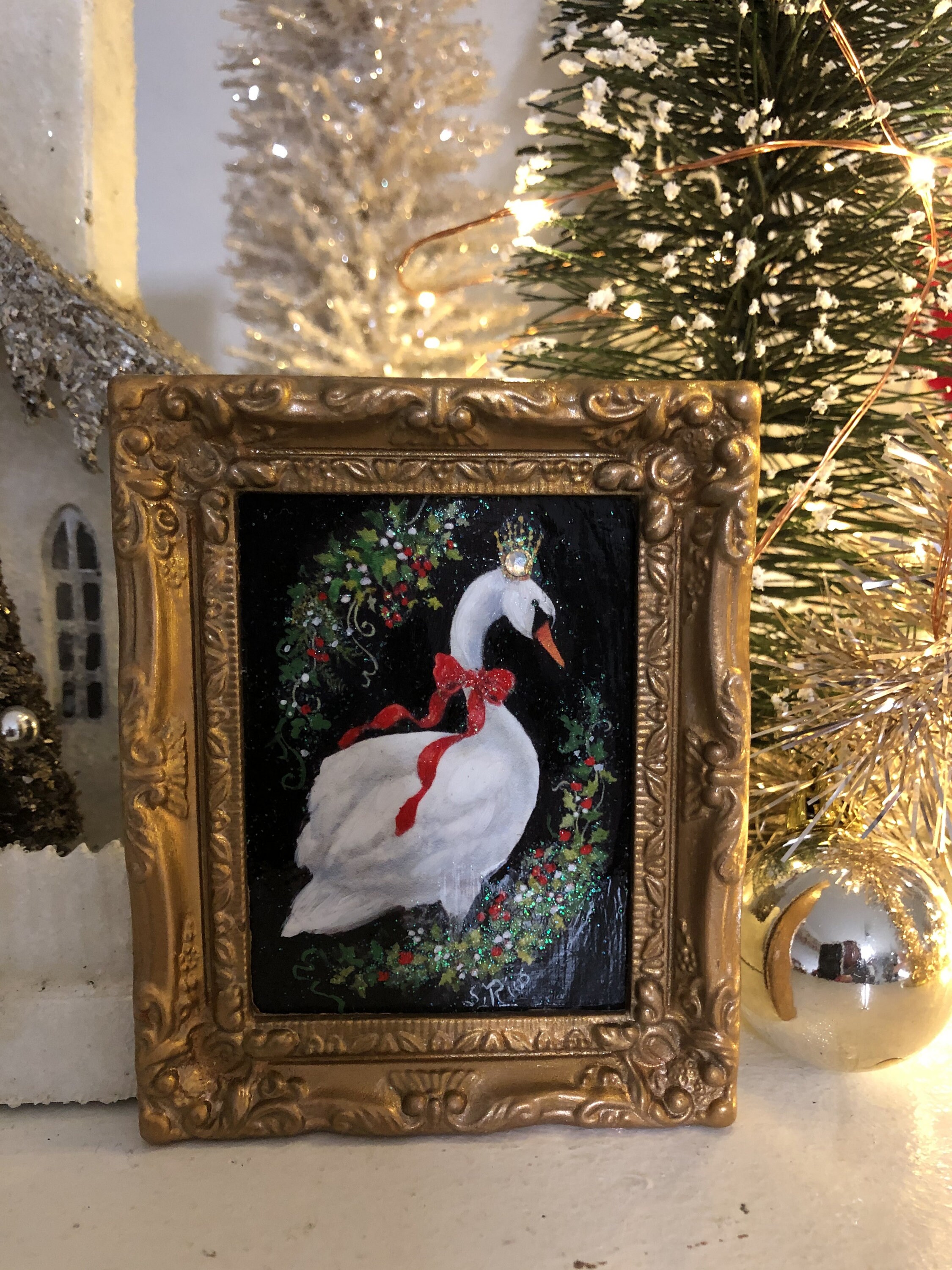 Christmas Swan Queen Miniature Art Print – Framed Holiday Decor - Etsy