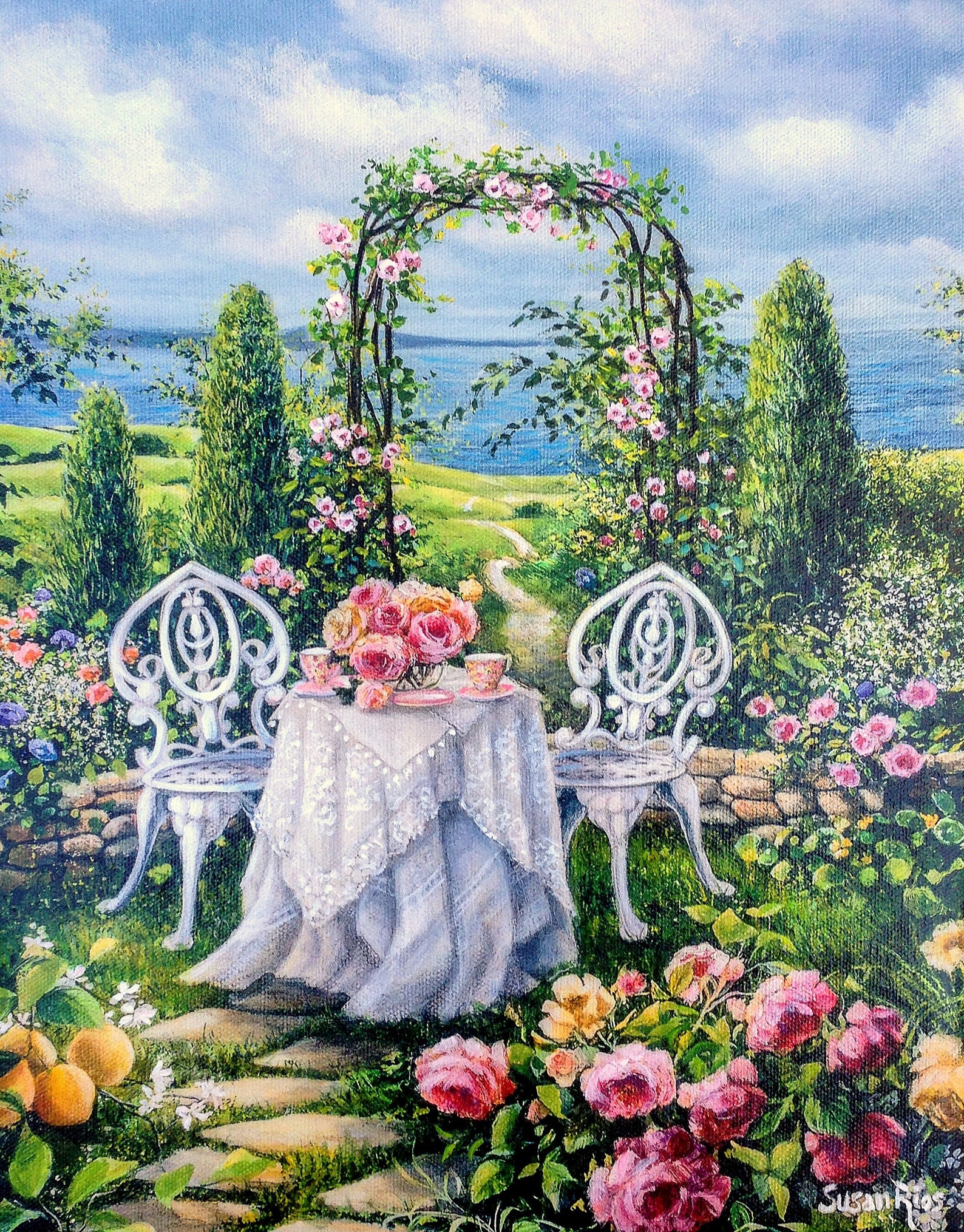 Tea Garden by the Sea Art Print by Susan Rios Floral Tea With - Etsy
