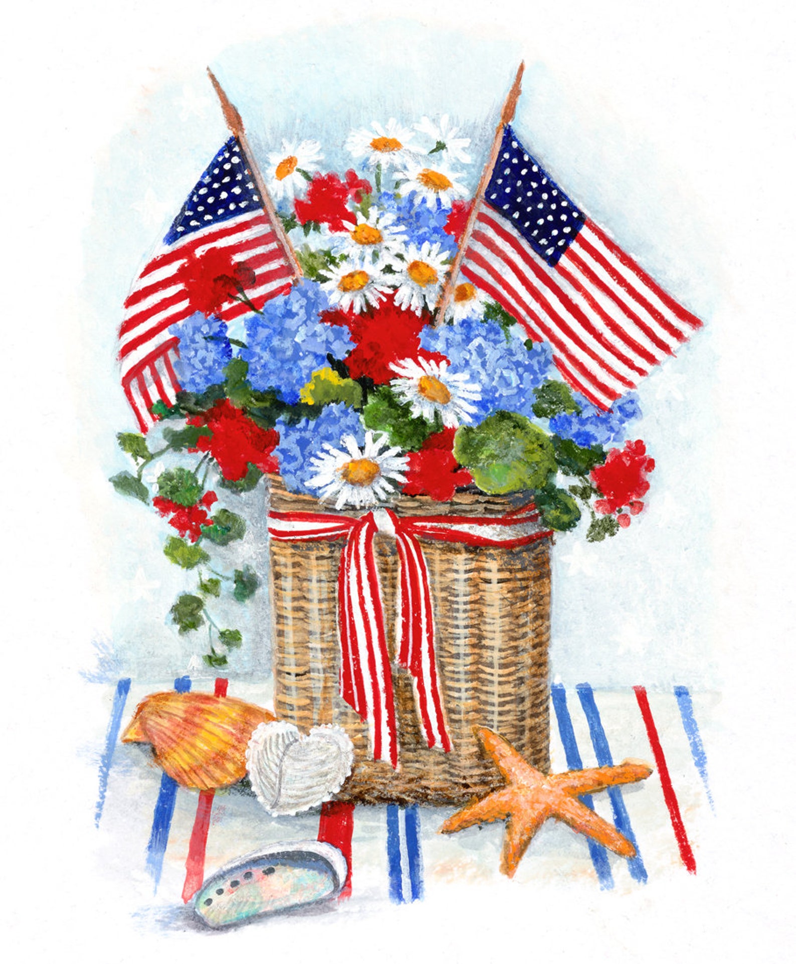Red White and Blue Bouquet Limited Edition Print by Susan - Etsy