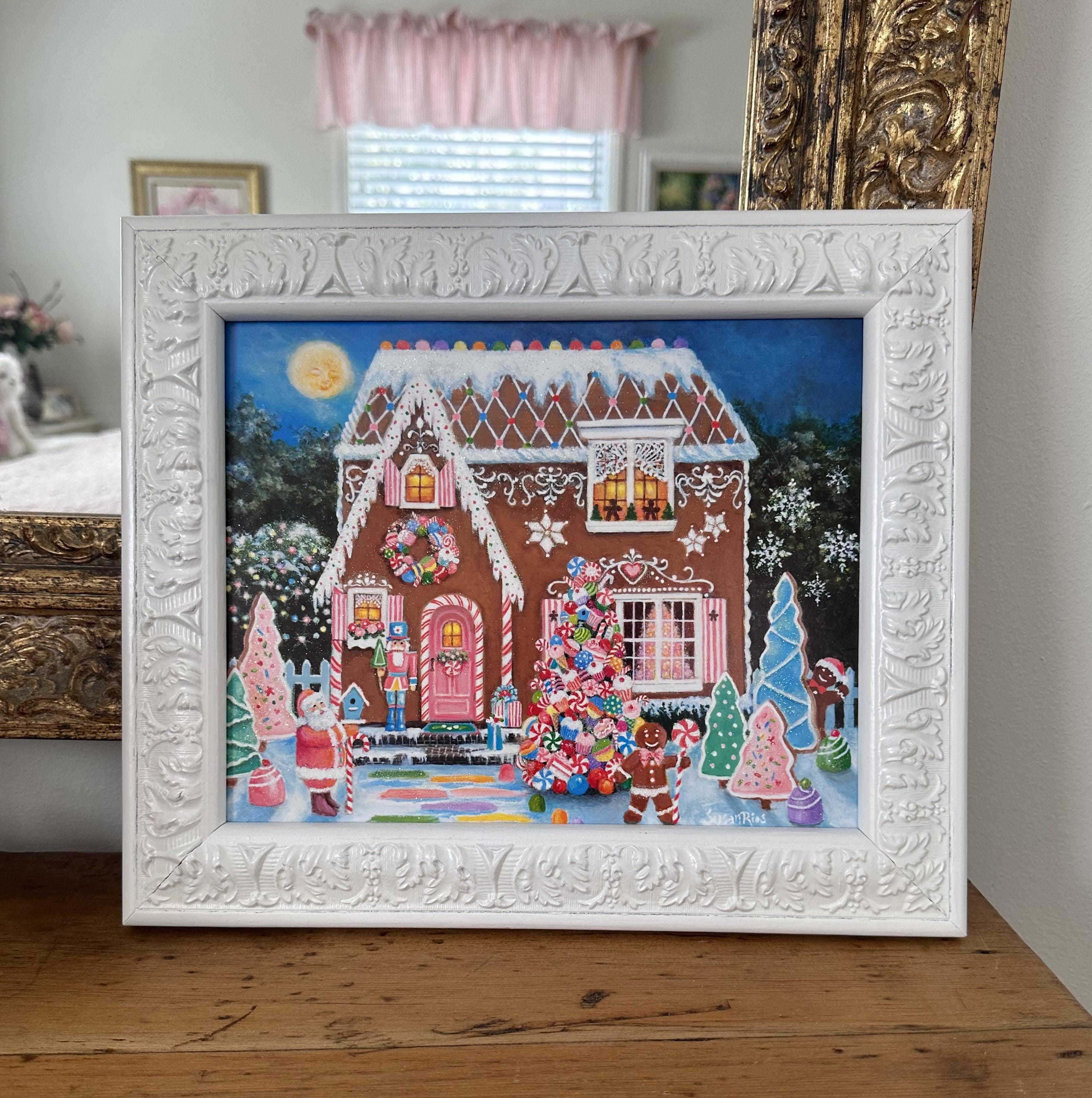 Joyful Gingerbread House Print: Candy Wreath, Gumdrops, Snowflakes - Etsy