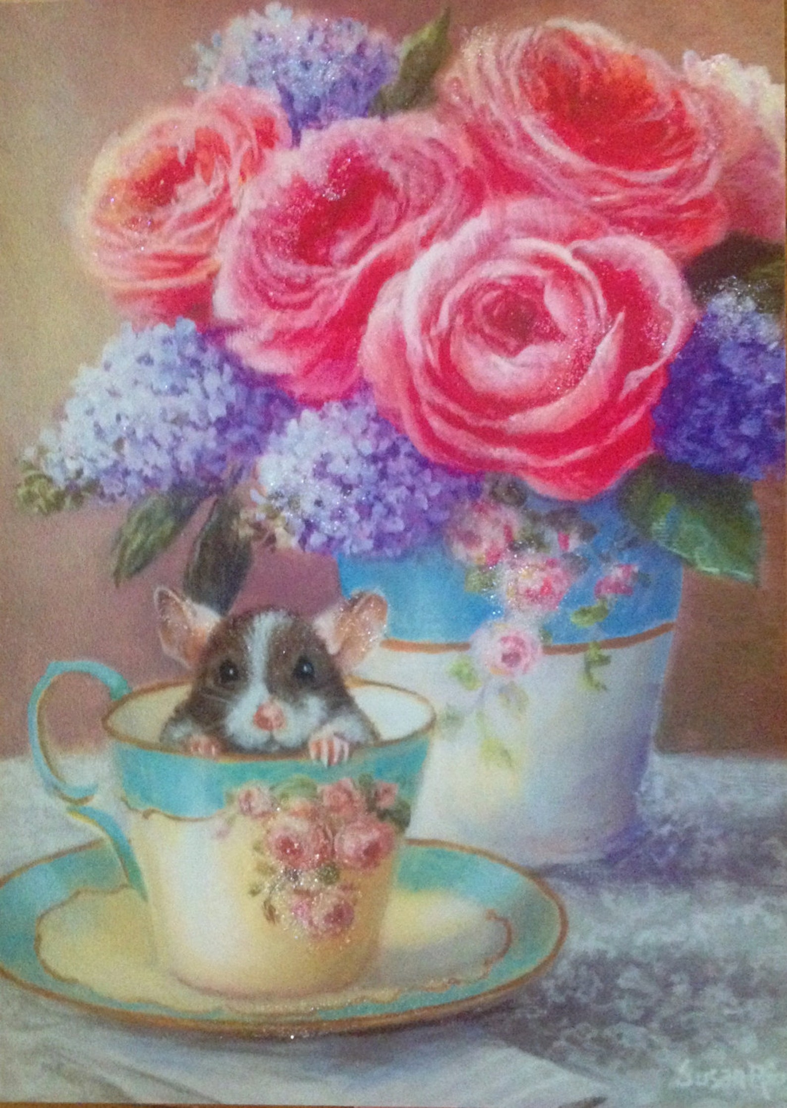 Mouse in A Teacup Print Mouse Print Teacup Print Floral Art - Etsy