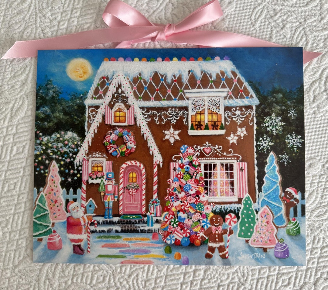 Joyful Gingerbread House Print: Candy Wreath, Gumdrops, Snowflakes - Etsy