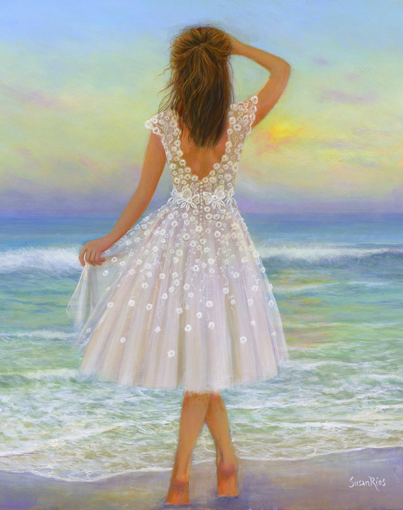 Susan Rios Woman by the Sea Art Print White Lace Dress Print - Etsy