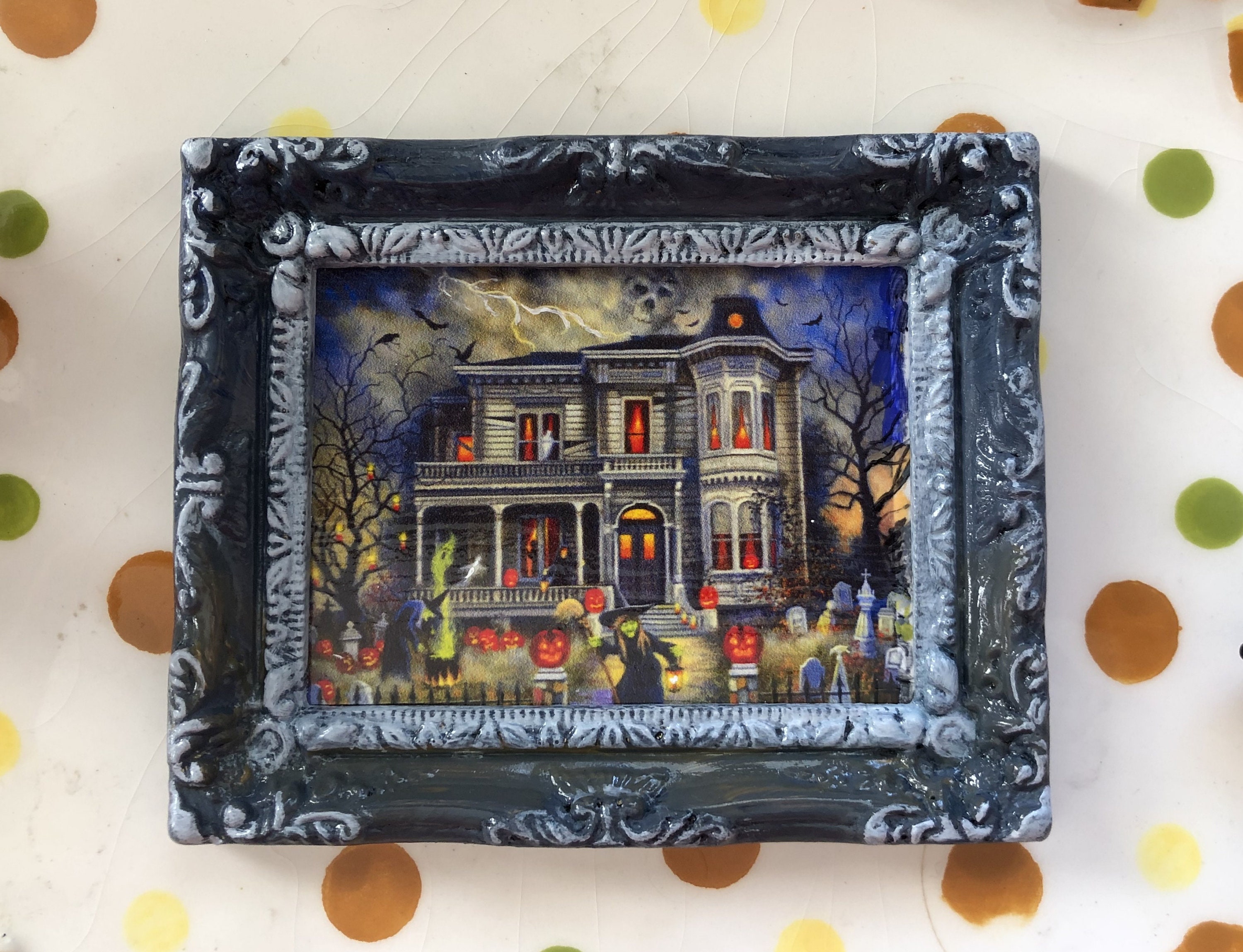 Haunted House Miniature Framed Art Halloween Art Halloween | Etsy