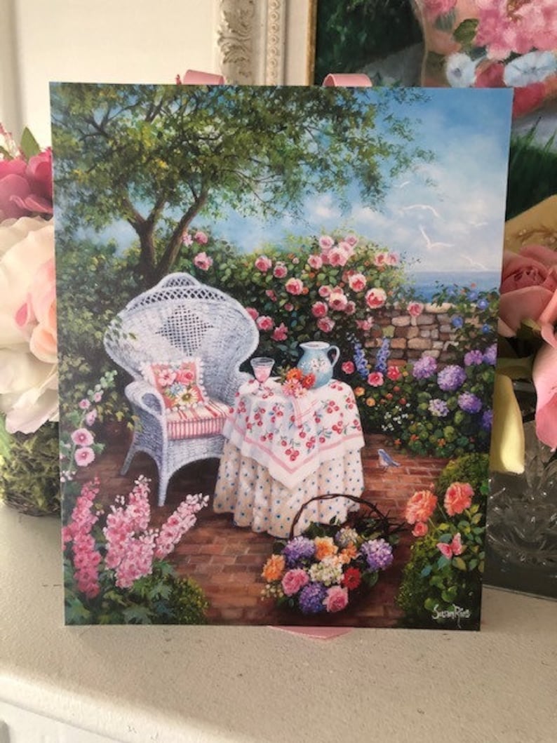 Floral Garden Patio by Susan Rios White Wicker Chair Pink - Etsy