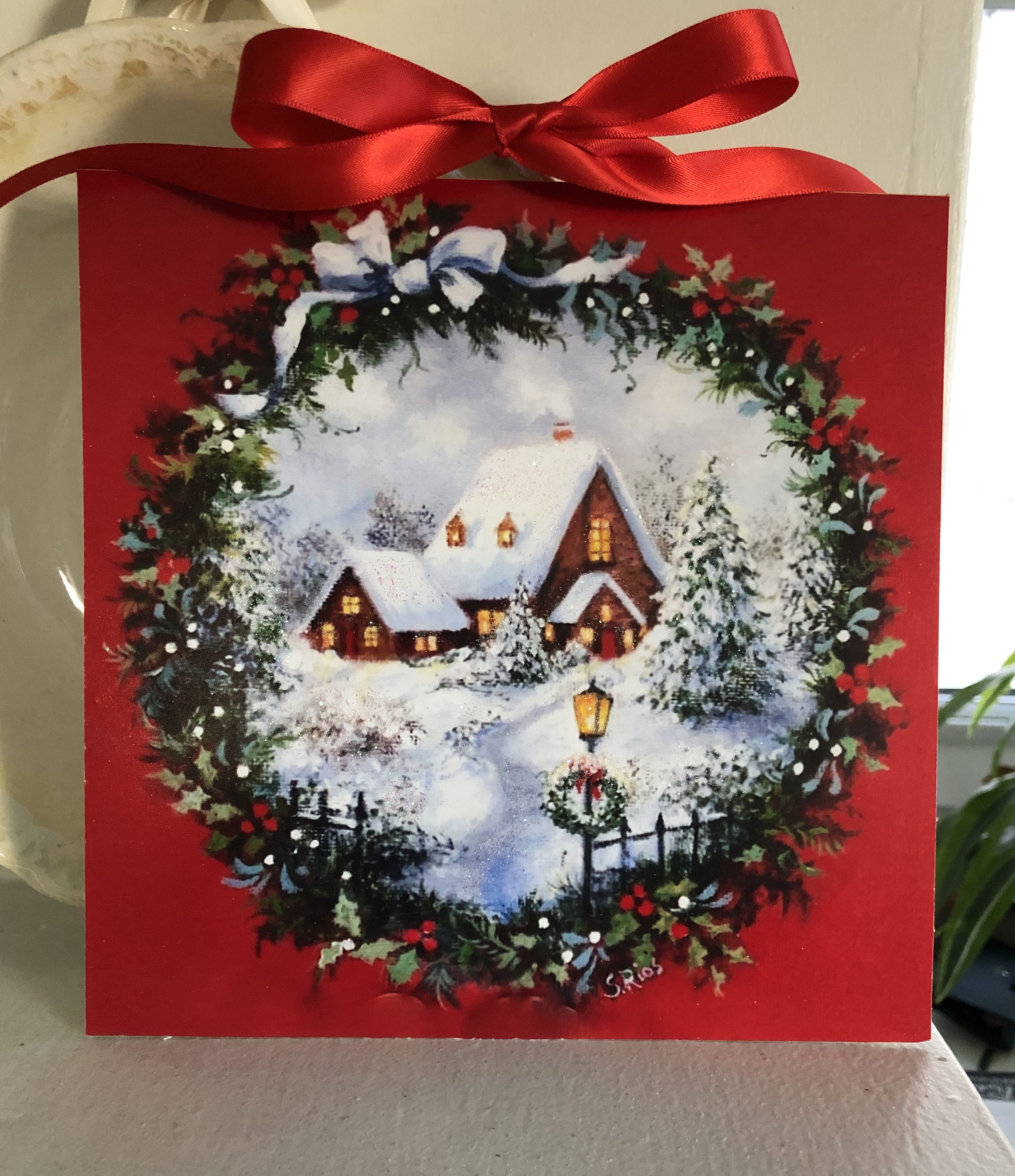 Christmas Cottage Art Print by Susan Rios Christmas Wreath | Etsy