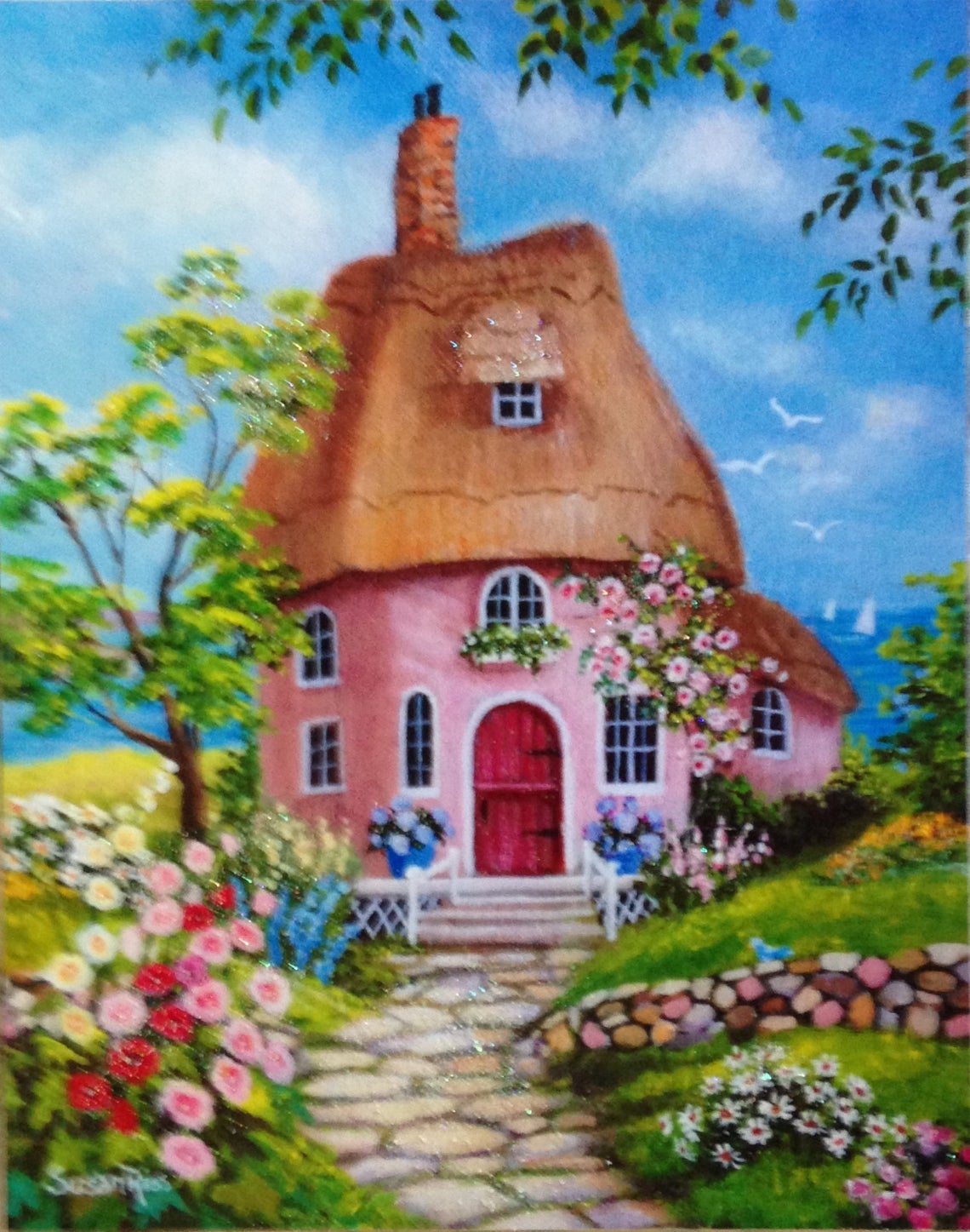 Storybook Cottage Art Print Storybook Art Floral Cottage | Etsy