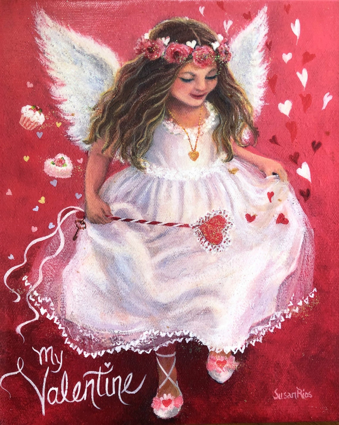 Valentine Angel Valentine Print Angel With Rose Hair Wreath - Etsy