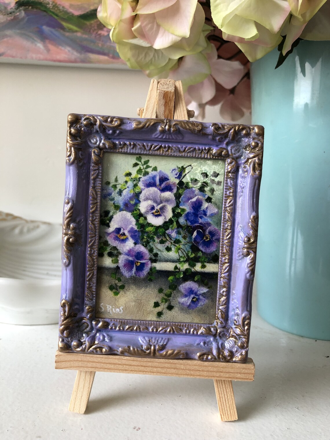 Miniature Framed Pansy Painting Miniature Pansy Art Print - Etsy