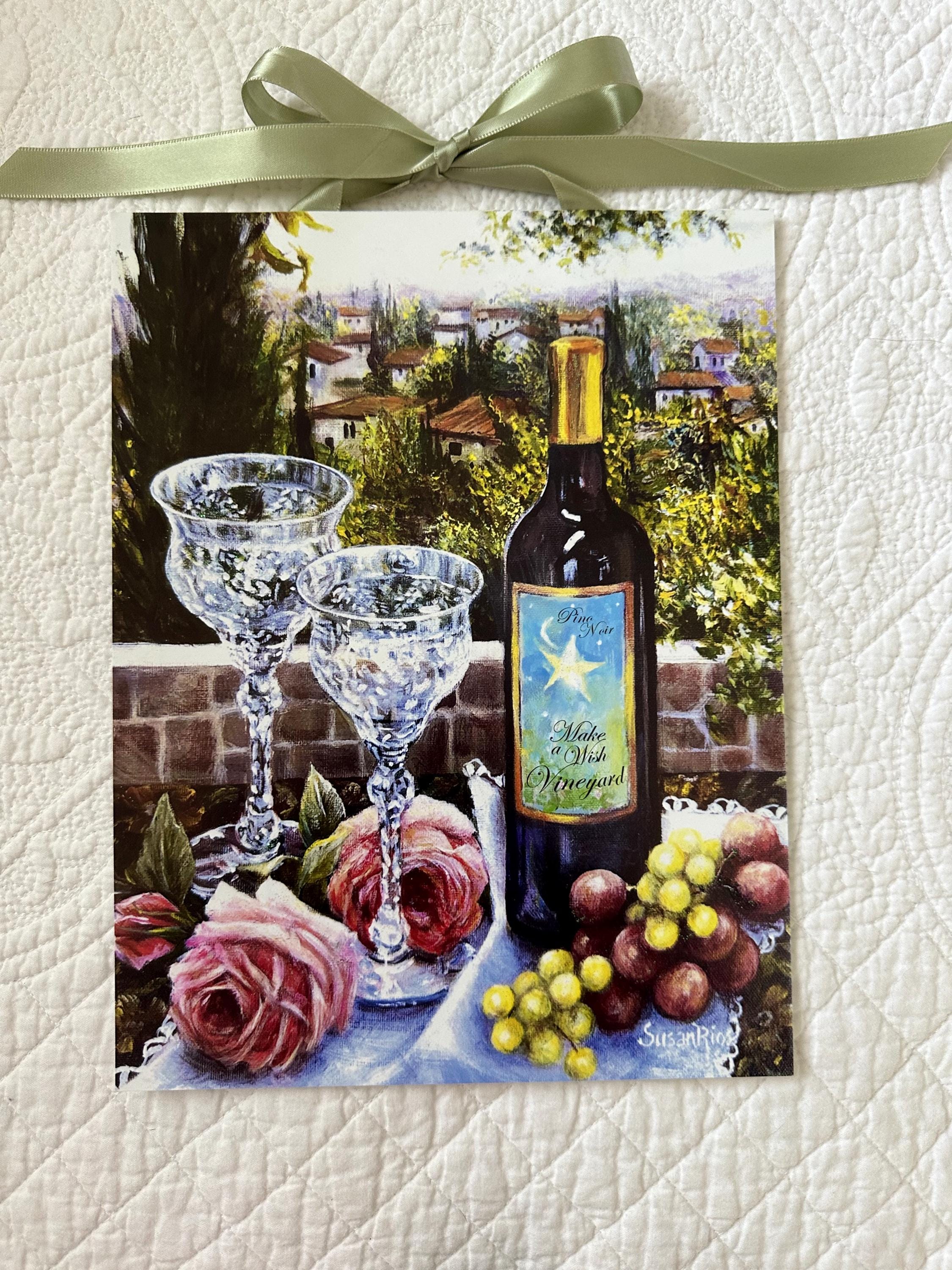 Vineyard Wine Art Print: Tuscan Landscape With Crystal Glasses - Etsy
