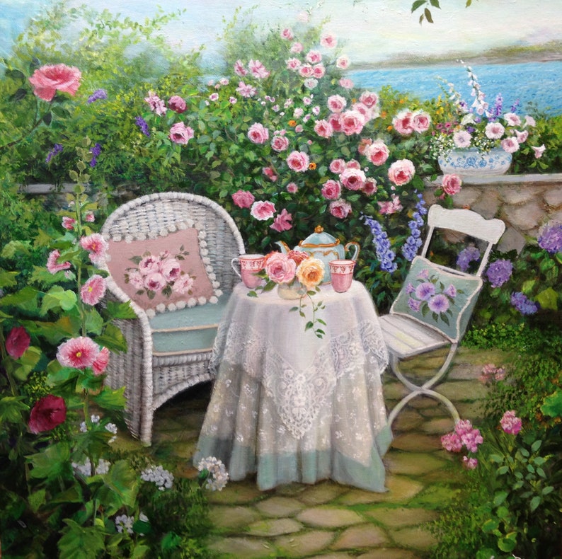 Seaside Tea Art Print by Susan Rios Tea With Pink Roses Tea - Etsy