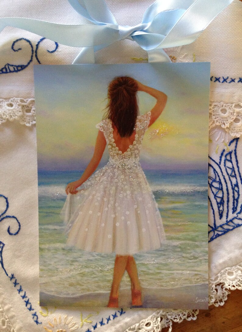 Susan Rios Woman by the Sea Art Print White Lace Dress Print - Etsy