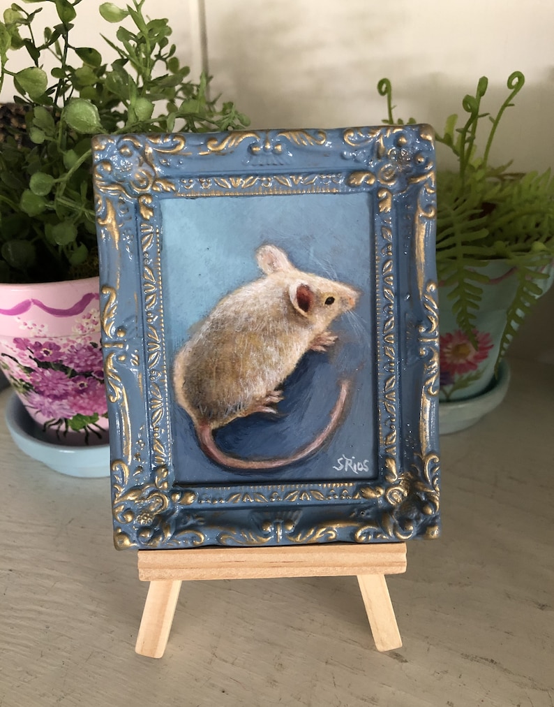 Miniature Framed White Mouse Picture Mouse Art White Mouse | Etsy
