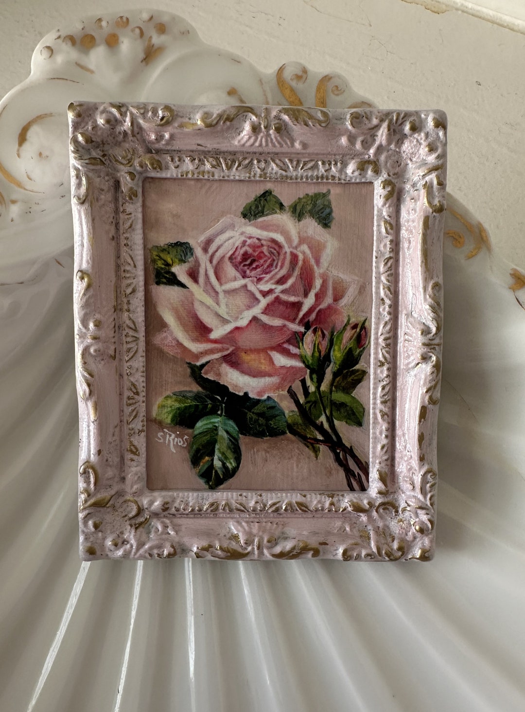 Miniature Art of Vintage Pink Rose, Soft Pink Rose Art, Miniature ...